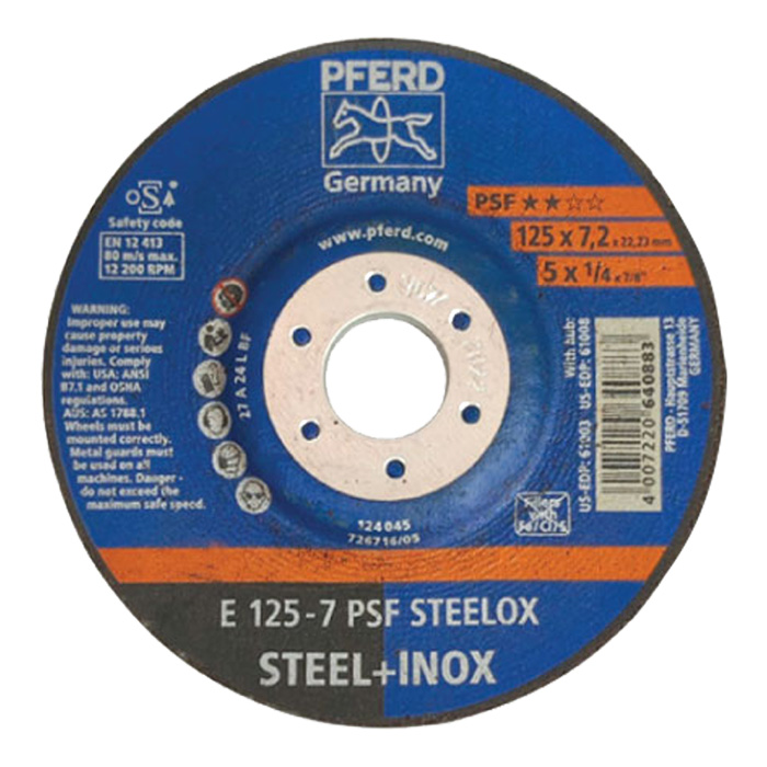 PFERD Grinding disc 5 inch, size 125x7x22.23mm, PSF STEELOX, code 640883 | Davita.vn